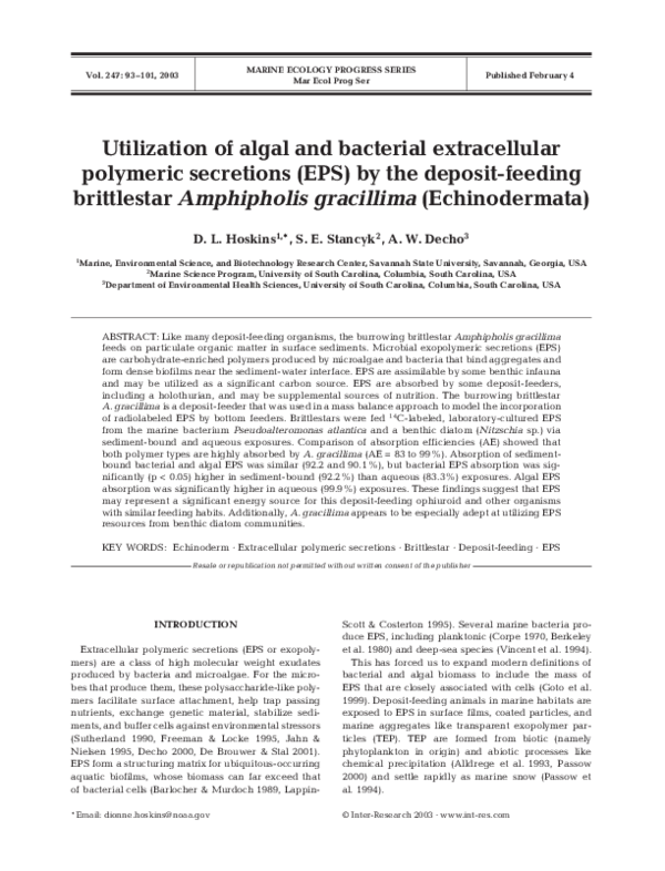 (PDF) Utilization of algal and bacterial extracellular polymeric secretions (EPS) by the deposit ...