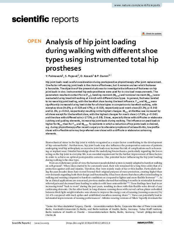 Pdf Analysis Of Hip Joint Loading During Walking With Different Shoe Types Using Instrumented