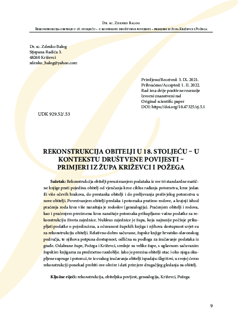(PDF) REKONSTRUKCIJA OBITELJI U 18. STOLJEĆU – U KONTEKSTU DRUŠTVENE POVIJESTI – PRIMJERI IZ ...