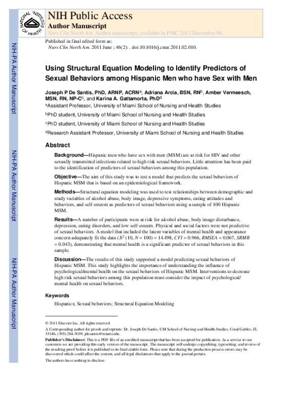 Pdf Using Structural Equation Modeling To Identify Predictors Of