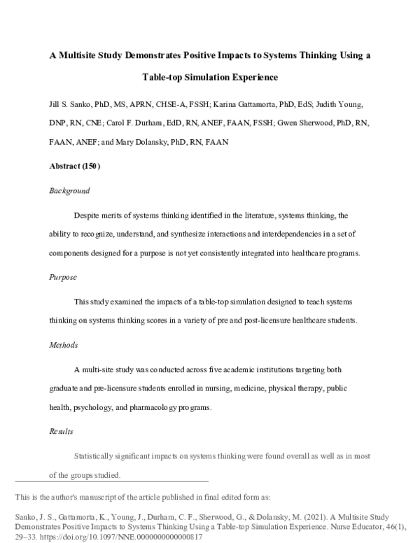 (PDF) A Multisite Study Demonstrates Positive Impacts to Systems ...