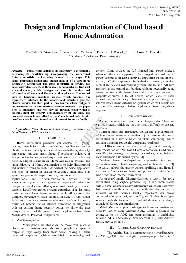 (PDF) Design and Implementation of Cloud based Home Automation
