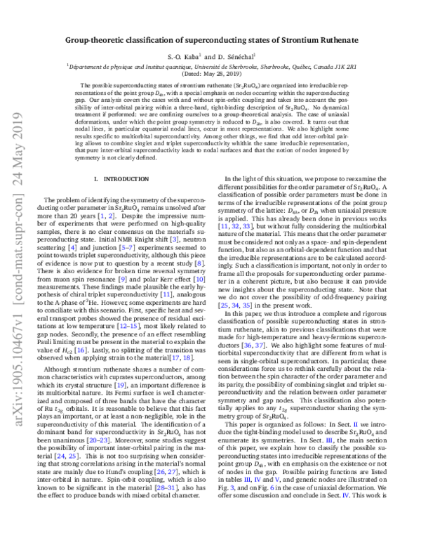(PDF) Group-theoretical classification of superconducting states of ...