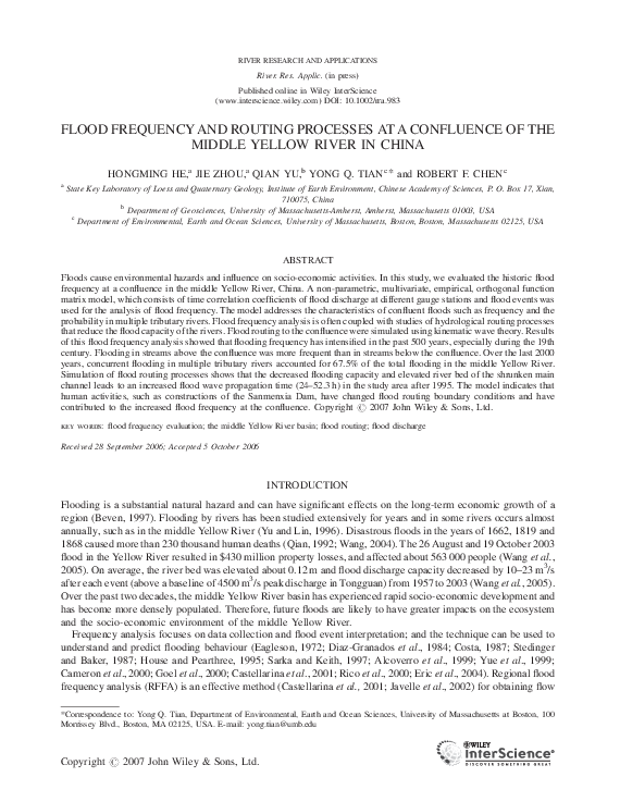 (PDF) Flood frequency and routing processes at a confluence of the ...
