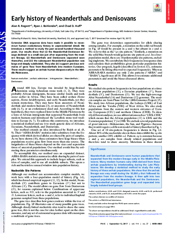 Pdf Early History Of Neanderthals And Denisovans
