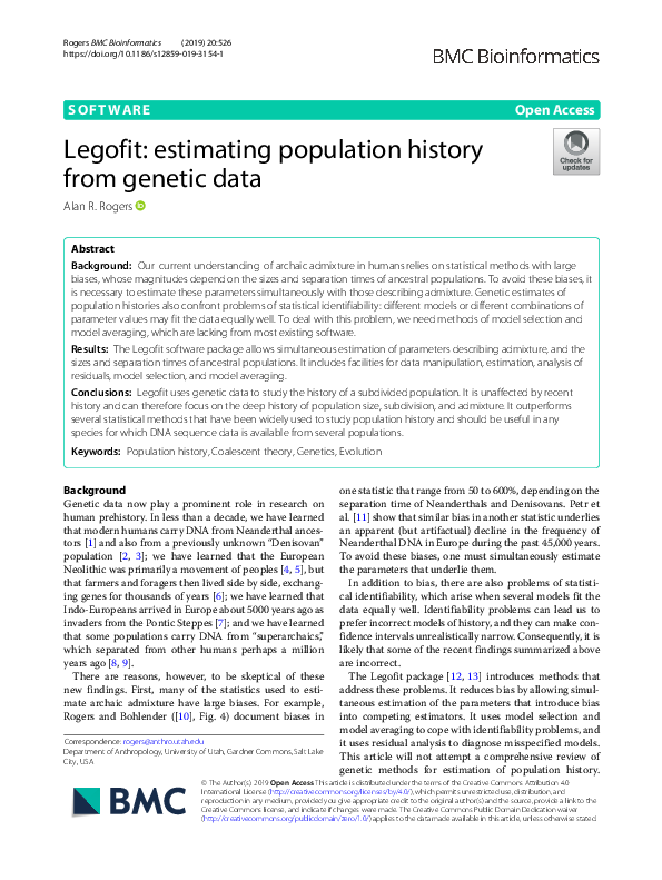 (PDF) Legofit: Estimating Population History from Genetic Data
