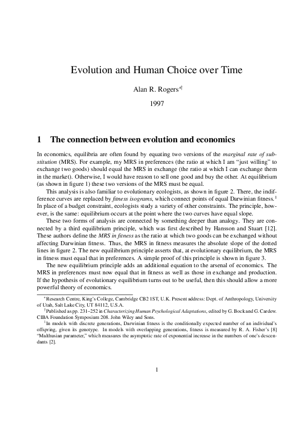 (PDF) Evolution and Human Choice Over Time