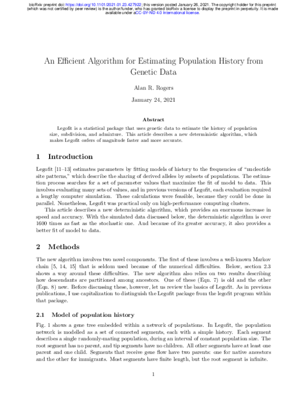 (PDF) An Efficient Algorithm for Estimating Population History from Genetic Data