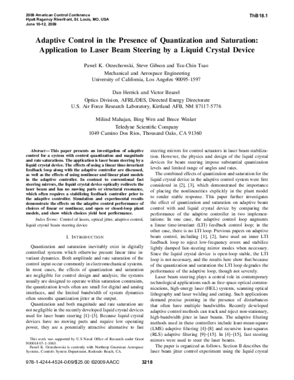 (PDF) Adaptive control in the presence of quantization and saturation: Application to laser beam ...