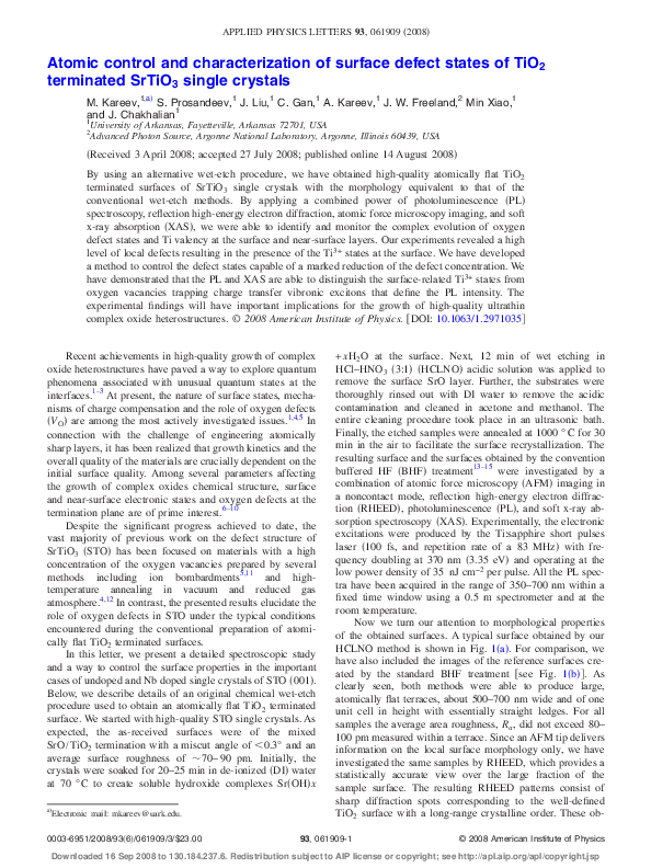 (PDF) Atomic control and characterization of surface defect states of ...