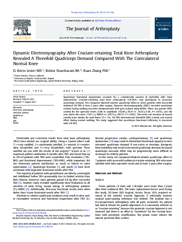(PDF) Dynamic Electromyography After Cruciate-retaining Total Knee ...