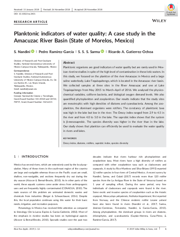 (PDF) Planktonic indicators of water quality: A case study in the ...