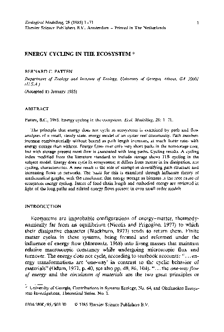 (PDF) Energy cycling in the ecosystem | Bernard Patten - Academia.edu