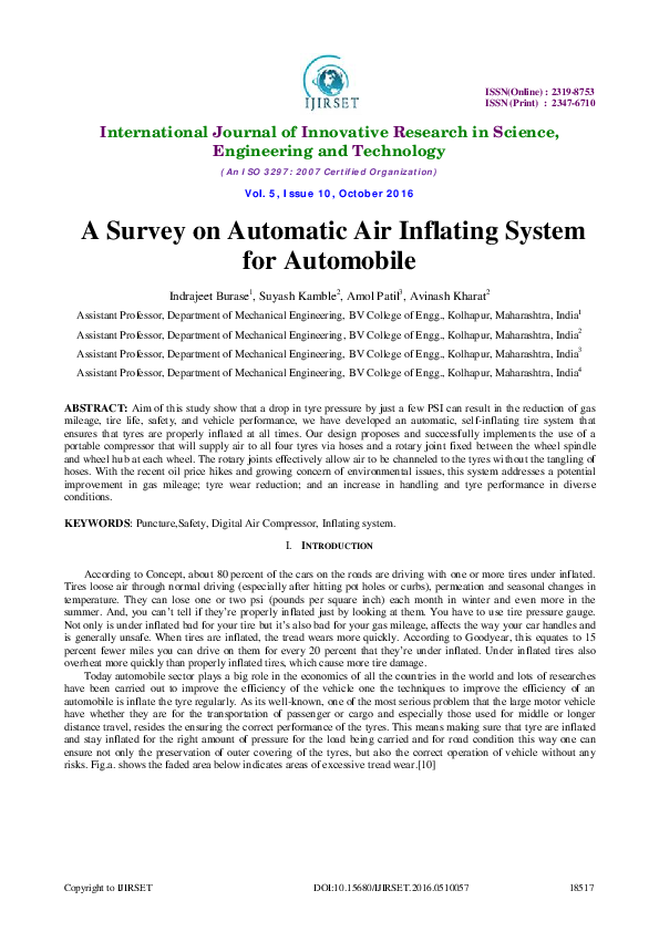 (PDF) A Survey on Automatic Air Inflating System for Automobile