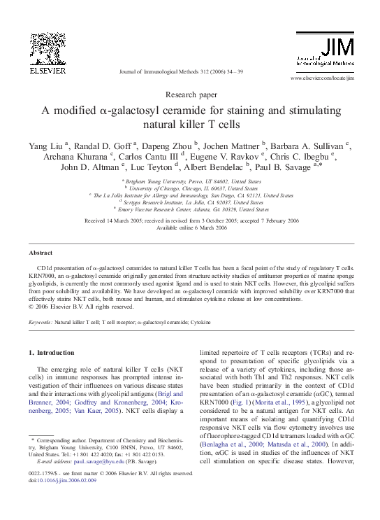 (PDF) A modified α-galactosyl ceramide for staining and stimulating ...