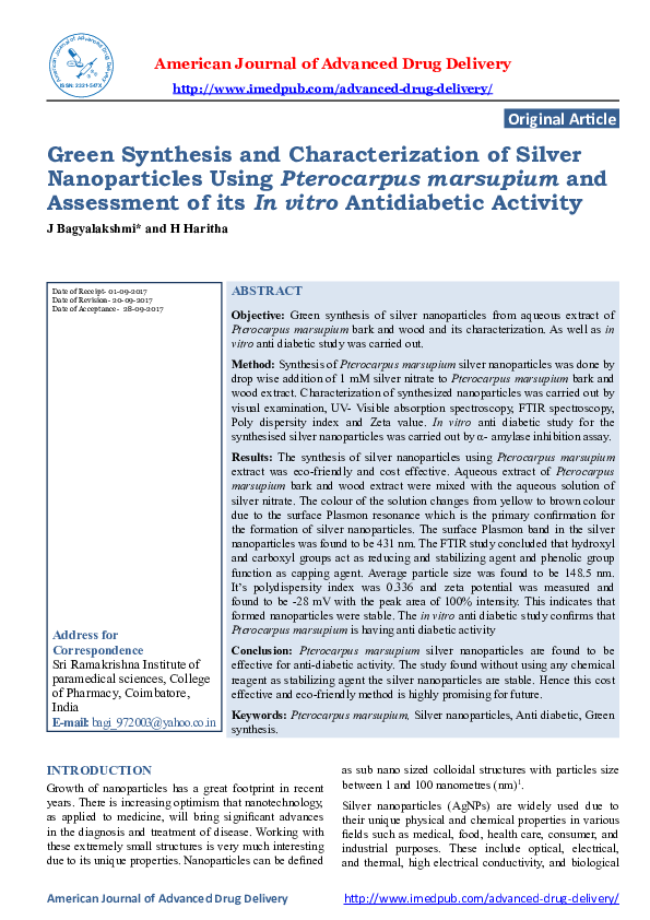 (PDF) Green Synthesis and Characterization of Silver Nanoparticles Using Fresh Leaf Extract of ...