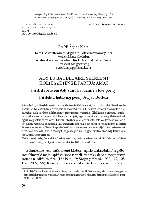 (PDF) Ady és Baudelaire szerelmi költészetének párhuzamai | Ágnes Klára ...