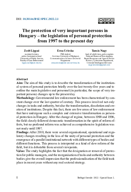 (PDF) The protection of very important persons in Hungary – the ...