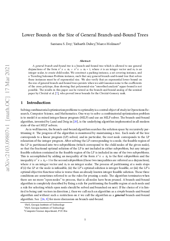 (PDF) Lower bounds on the size of general branch-and-bound trees