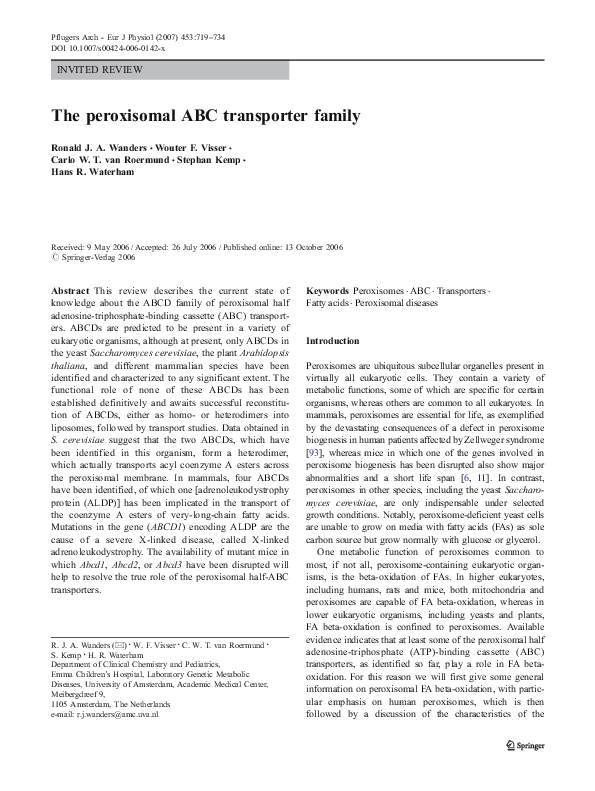 (PDF) The peroxisomal ABC transporter family