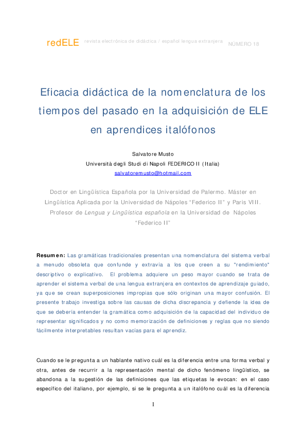 (PDF) Eficacia didáctica de la nomenclatura de los tiempos del pasado ...