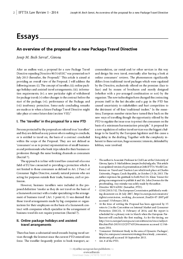 (PDF) An Overview Of The Proposal For A New Package Travel Directive
