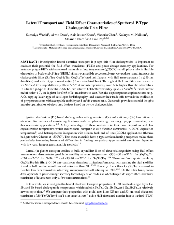 (PDF) Lateral electrical transport and field-effect characteristics of ...