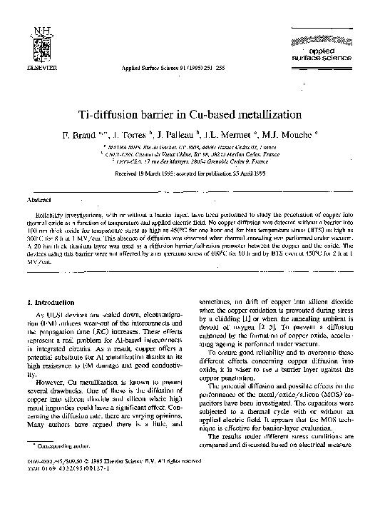 (PDF) Ti-diffusion barrier in Cu-based metallization
