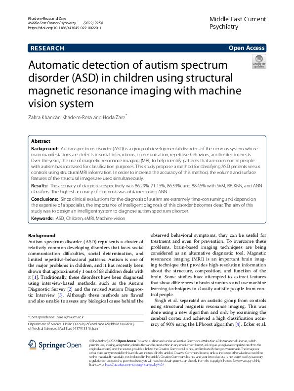 (PDF) Automatic detection of autism spectrum disorder (ASD) in children using structural ...