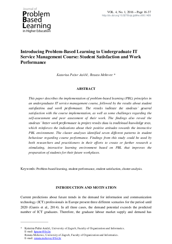 (PDF) Introducing problem-based learning to undergraduate IT service ...