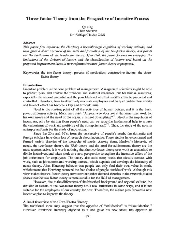 (PDF) Three-Factor Theory from the Perspective of Incentive Process