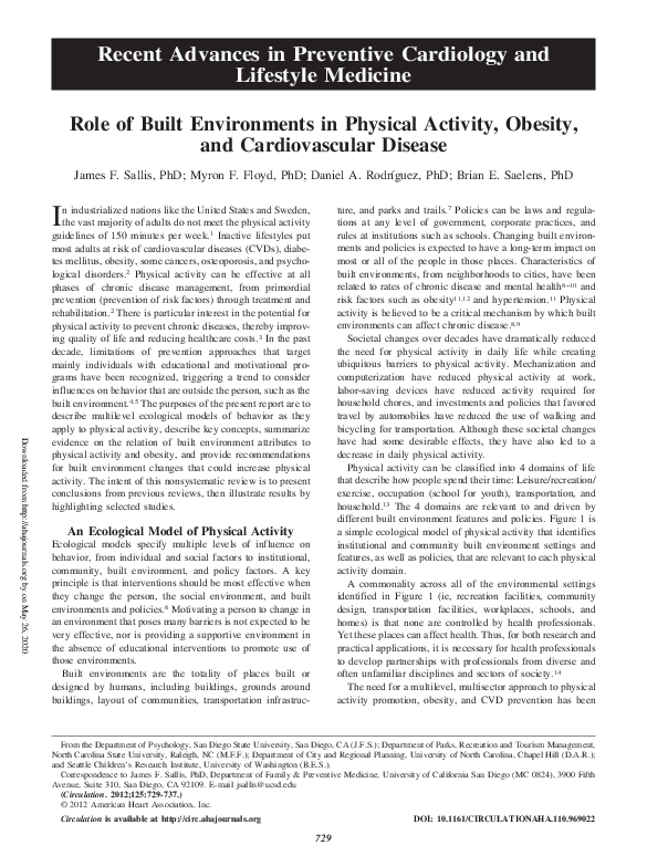 (PDF) Role of Built Environments in Physical Activity, Obesity, and ...