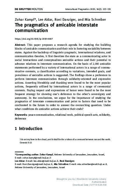 (PDF) The pragmatics of amicable interstate communication
