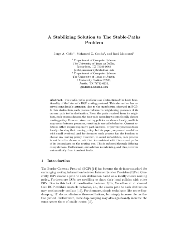 (PDF) A Stabilizing Solution to the Stable Path Problem