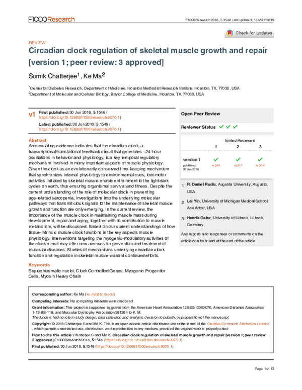(PDF) Circadian clock regulation of skeletal muscle growth and repair