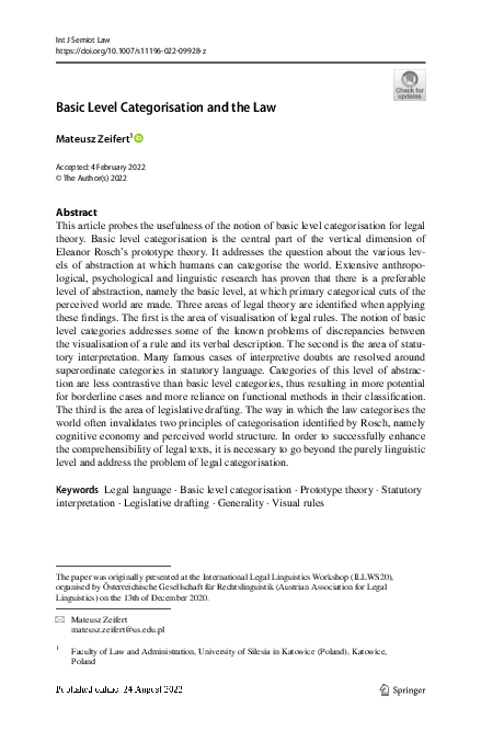 (PDF) Basic Level Categorisation and the Law