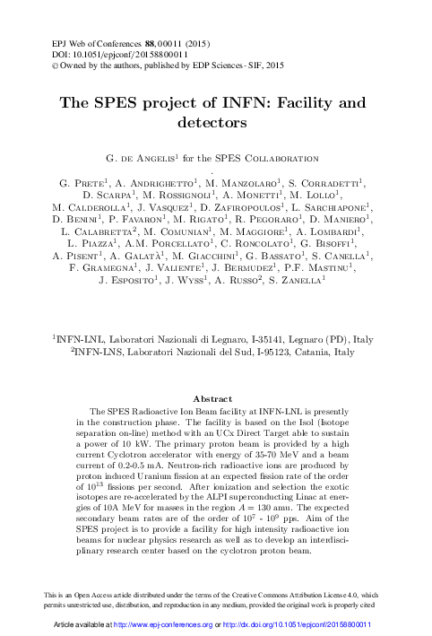 (PDF) The SPES project of INFN: Facility and detectors