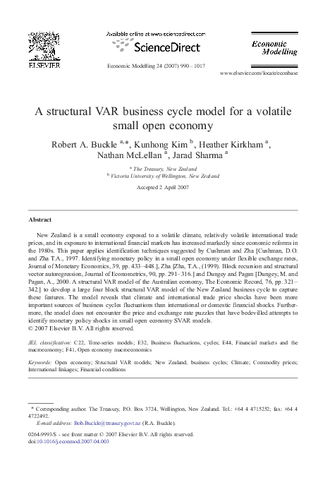 (PDF) A structural VAR business cycle model for a volatile small open economy