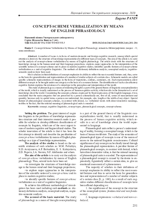 (PDF) Concept-Scheme Verbalization by Means of English Phraseology