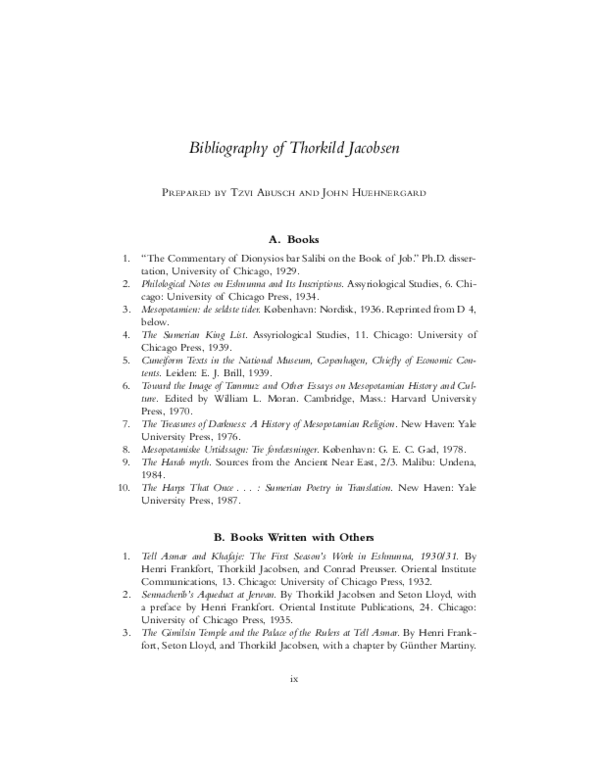 (PDF) Bibliography of Thorkild Jacobsen