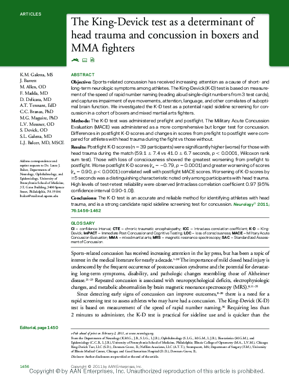 (PDF) The King-Devick test as a determinant of head trauma and ...