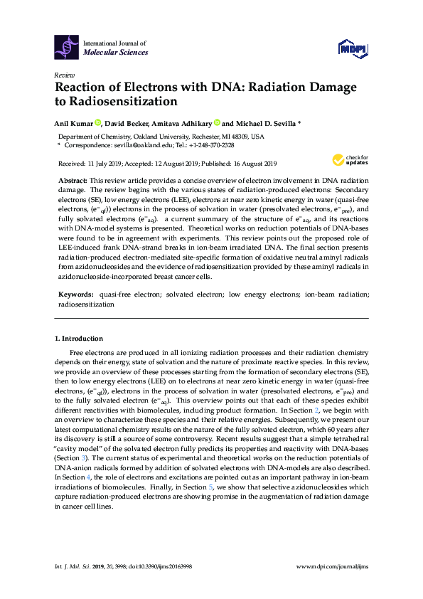 (PDF) Reaction of Electrons with DNA: Radiation Damage to ...