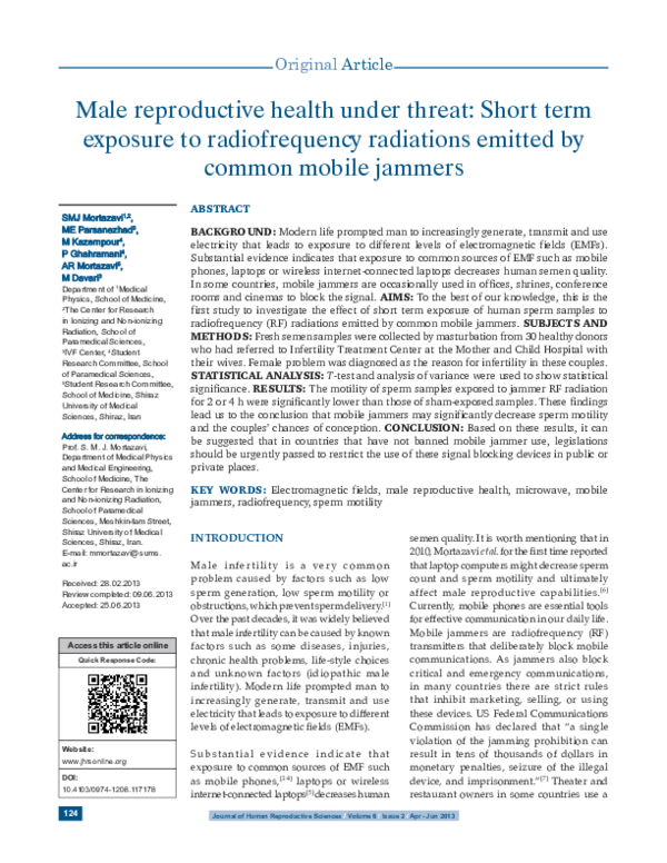 (PDF) Male reproductive health under threat: Short term exposure to radiofrequency radiations ...