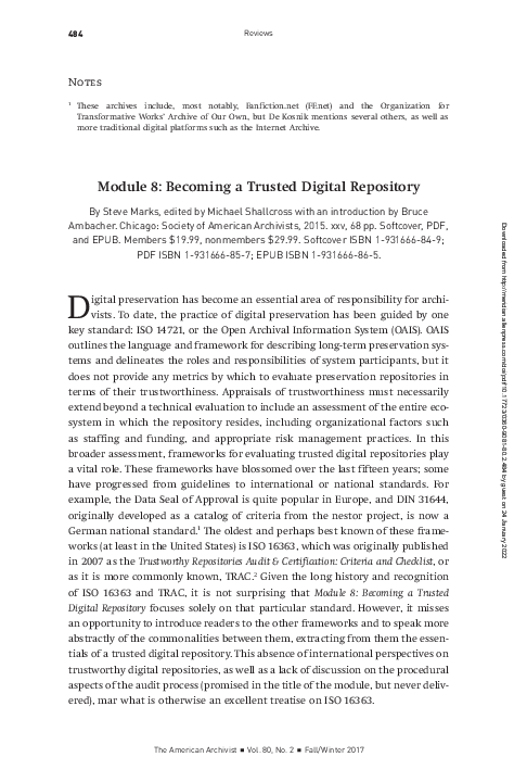 (PDF) Module 8: Becoming a Trusted Digital RepositoryBy Steve Marks ...