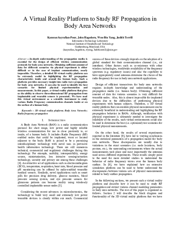 A Virtual Reality Platform to study RF propagation in body area networks