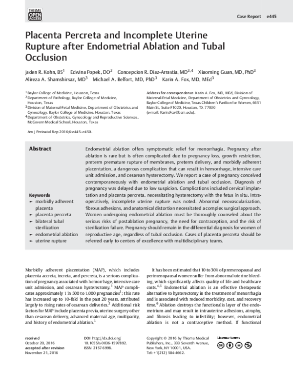 (PDF) Placenta Percreta and Incomplete Uterine Rupture after ...