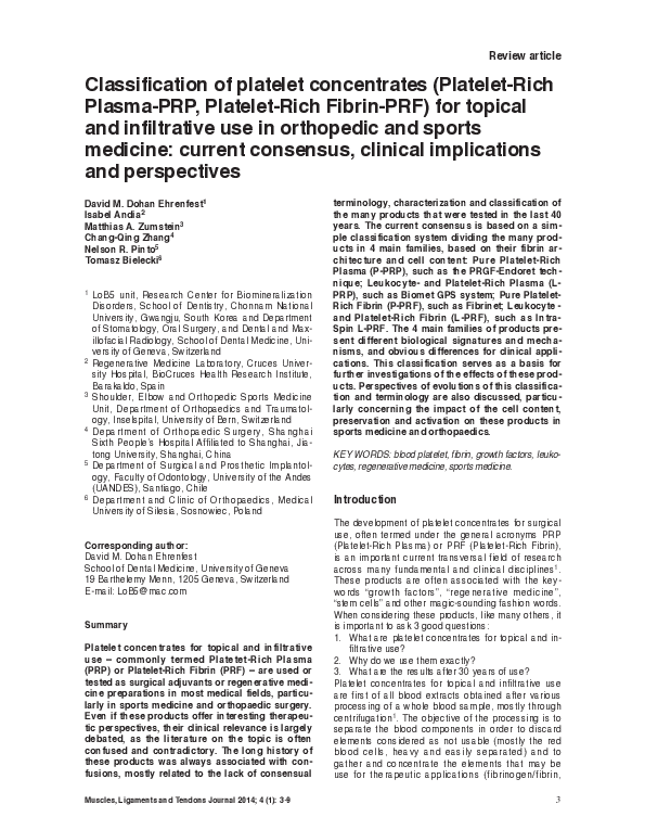 (PDF) Classification of platelet concentrates (Platelet-Rich Plasma-PRP ...