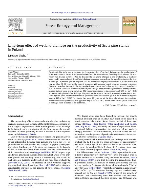 (PDF) Long-term effect of wetland drainage on the productivity of Scots pine stands in Poland