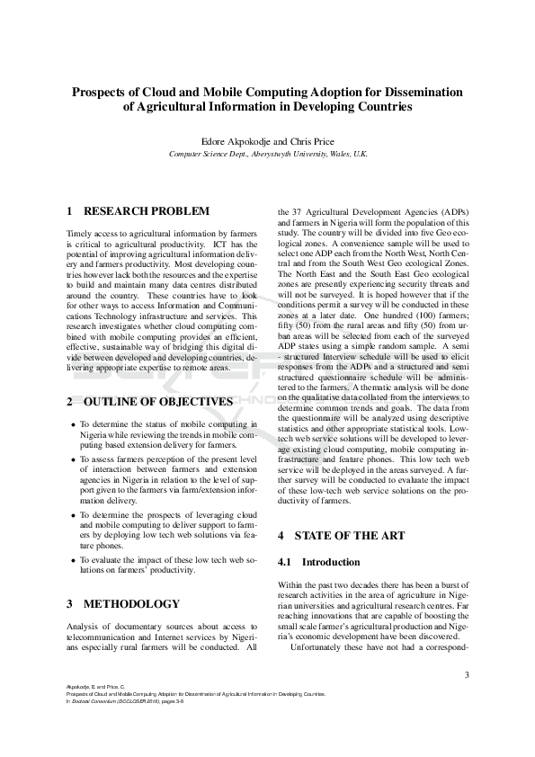 (PDF) Prospects of Cloud and Mobile Computing Adoption for Dissemination of Agricultural ...