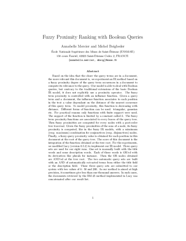 (PDF) Fuzzy proximity ranking with boolean queries
